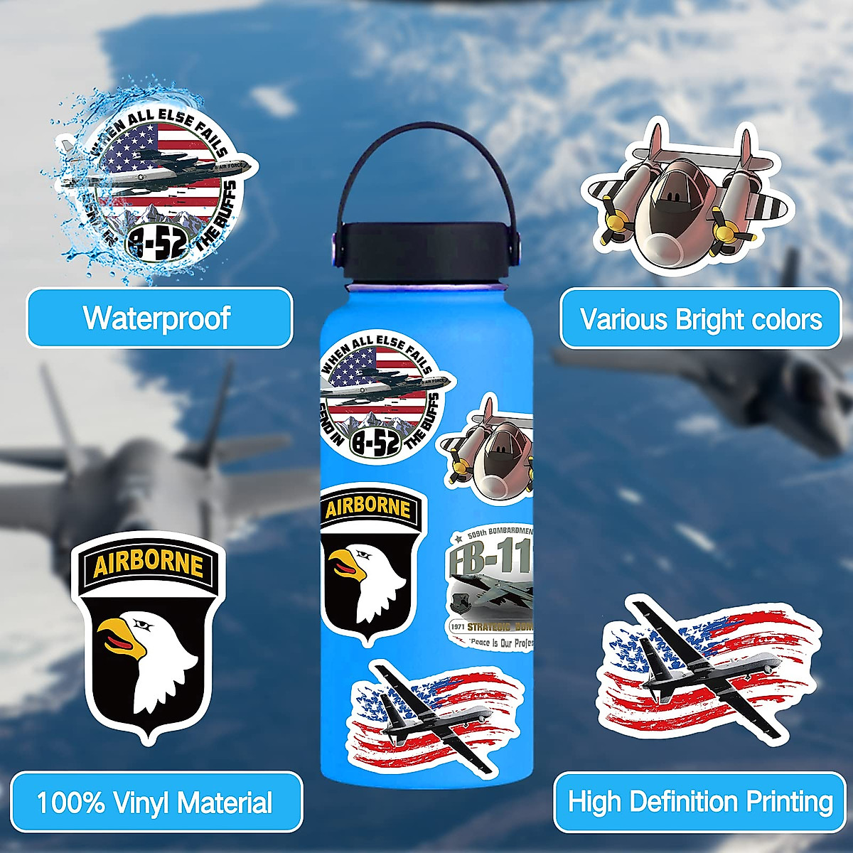 Tanganan Air Force Stickers and Decals 50PCS Military Us Army Scrapbooking Supplies forTeens for Laptop,Bumper,Skateboard,Water Bottles,Computer,Phone,Stickers Kids Teens(Air Force) (tanganan-1)
