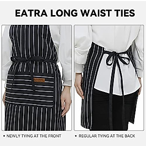 Riqiaqia 2 Pack Kitchen Cooking Aprons, Soft Cotton Apron with 2 Pockets for Women Men Chef (Black Stripes,2)