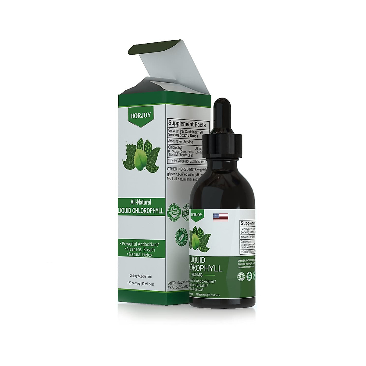 Chlorophyll Liquid Drops - 100% Natural Energy Booster and Immune Support - Internal Deodorant and Detox - Altitude Sickness Relief - Fast Absorption, Vegan & Non-GMO - 120 Servings (Pack of 1)