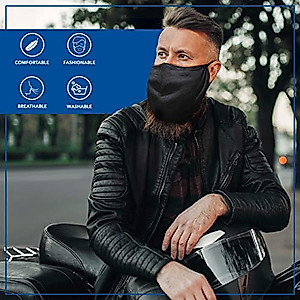 BLU HORN Face Mask from Large to 2XL(X-Large), with nose wire, adjustable loop, breathable (XX-Large, Black (3-Pack))