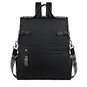 FADEON Leather Laptop Backpack for Women, Designer Ladies Work Travel Computer Backpack with Laptop Compartment Purse Black