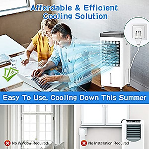 Portable Air Conditioners,3-IN-1 Air Conditioner Portable for Room, Evaporative Air Cooler with 3 Gal Tank, 3 Speeds&7H Timer, 60° Oscillation Swamp Cooler Portable AC Air Conditioner for Room/Office