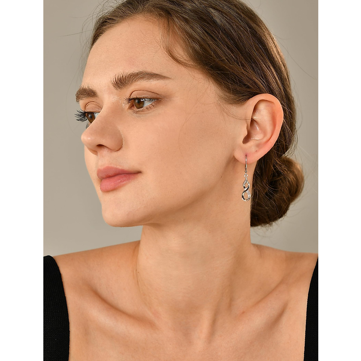 YL Dangle Drop Infinity Earrings 925 Sterling Silver Leverback Earrings 18K White Gold Jewelry for Women