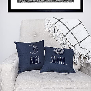 Rae Dunn Decorative Throw Pillows, Decor for Living Room and Bedroom, 2 Pack of 12x12 inch Pillows, Soft, Throw Pillows for Couch, Bed, Chair, Labelled Rise, Shine in Signature Font