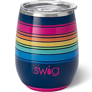 Swig Life 14oz Stemless Wine Cup, Insulated Wine Tumbler with Lid, Stainless Steel Travel Tumbler (Electric Slide)