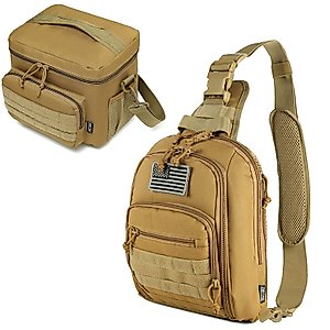 DBTAC Tactical Concealed Carry Sling Bag (Tan) + Tactical Lunch Bag (Tan), Durable Material with adjustable shoulder strap, Multi-functional Design