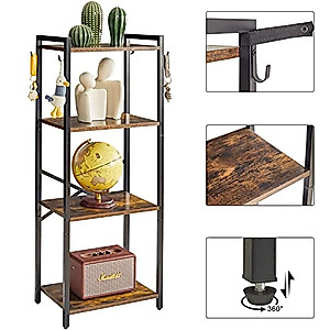 YMYNY Bookcase, 4-Tier Narrow Ladder Bookshelf, Freestanding Shelving Unit, Multifunctional Storage Rack, for Home Office Living Room Bedroom Kitchen, Plant Stand, Rustic Brown, 44*16.9*11.4"UHBC004H