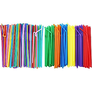 ALINK 200 Extra Long Flexible Straws + 500 Solid Color Party Straws