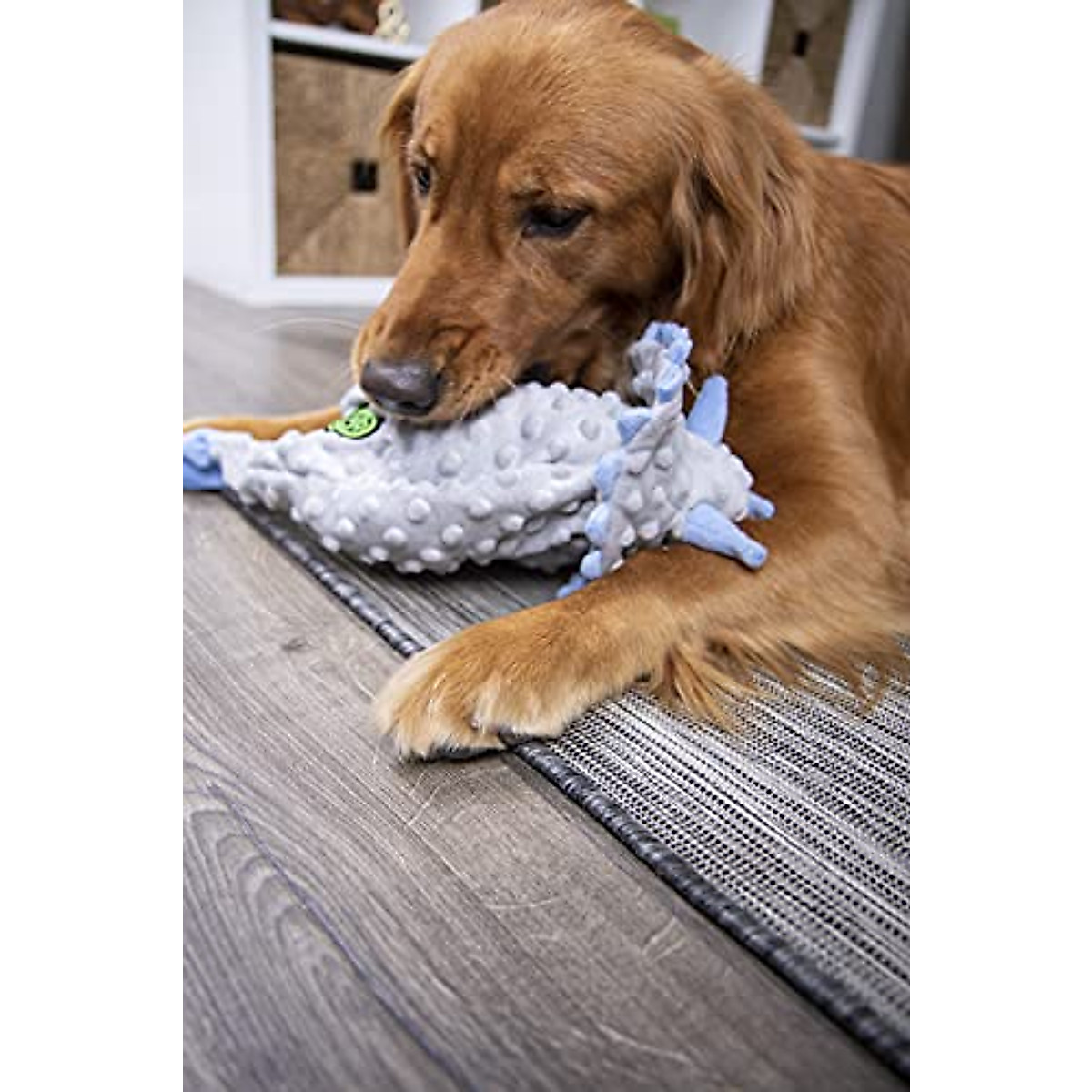 goDog Dinos Frills Squeaky Plush Dog Toy, Chew Guard Technology - Gray, Large