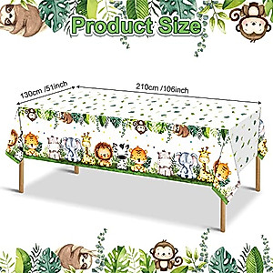 Wenterial 3 Pcs Jungle Safari Tablecloths Cute Animal Print Safari Table Cloths, Jungle Safari Theme Party Decorations Safari Baby Shower Decorations for Boy Kids Birthday Party Supplies 51×106 Inch