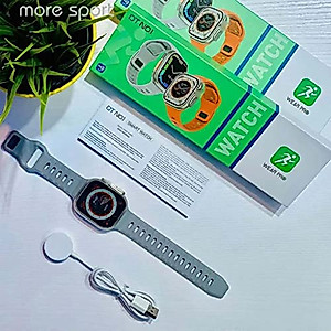 49 mm DT8 Ultra Smart Watch Wireless Charging Series 8 NFC 2.0 Inch Large Screen 49 mm (GPS Track, Thermometer) for Men and Women Sports Smart Watch IP67 Life Waterproof Wireless Charging (Gray)