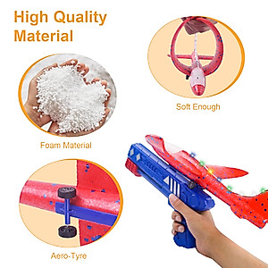 Gelaer 3 Pack Airplane Launcher Toy, 12.6" Foam Airplane Led Plane, 2 Flight Mode Catapult Plane Toys, DIY Sticker, Outdoor Flying Toys Birthday Gifts for Kids Boys Girls 4 5 6 7 8 9 10 11 12 Year Old