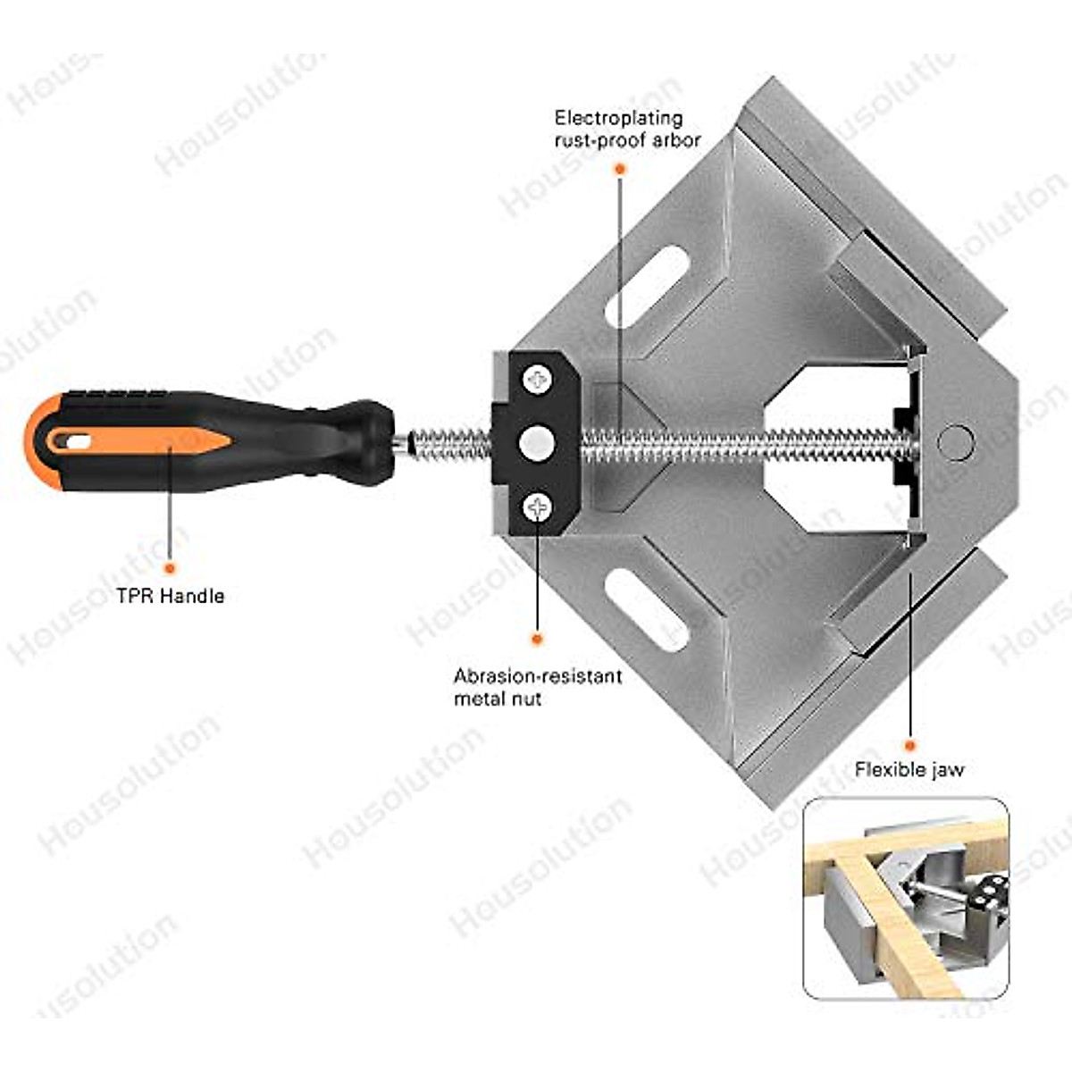Housolution Right Angle Clamp, [2 PACK] Single Handle 90° Aluminum Alloy Corner Clamp, Right Angle Clip Clamp Tool Woodworking Photo Frame Vise Holder with Adjustable Swing Jaw - Silver Gray