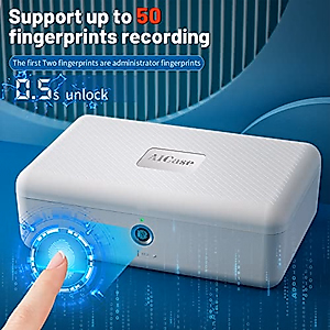 Biometric Fingerprint Storage Box,AICase Portable Cash Jewelry Security Case Lock Box Safe,Combination Lock for Car, Home,Office Travel White