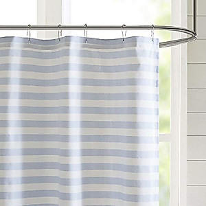 Madison Park Aviana Shower Curtain, Yarn Dyed Woven Stipe Design, Modern Bathroom Decor, Machine Washable, Fabric Privacy Screen 72x72, Navy