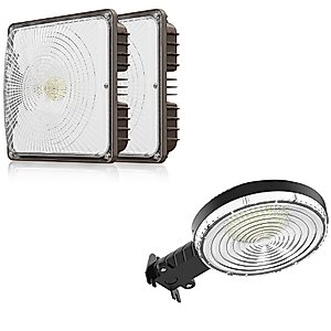 CINOTON 100W LED Barn Light Dusk to Dawn Outdoor Lighting, Black 1 Pack & 60W Outdoor LED Canopy Light 2 Pack