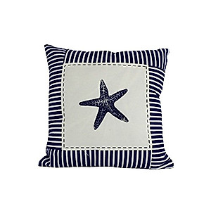 Hampton Nautical Blue Stripes Decorative Thrown Sea Life Tropical Pillow, 16", Starfish
