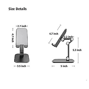 Cell Phone Stand for Desk, Adjustable Height and View Angle, Foldable Metal Cell Phone Holder for Android Phone 、iPhone and Tablet Like iPhone 13 Pro Xs Max Xr X Se 8 Ipad