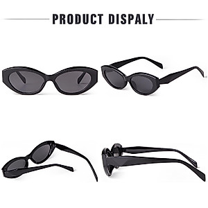SORVINO Retro Oval Sunglasses for Women Men Narrow Skinny Sunnies Black Shades