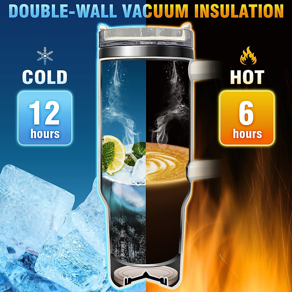 Personalized 41oz Photo Tumbler with Handle & Straw Lid Custom Coffee Tumbler Stainless Steel Travel Mugs,Customized Picture Water Bottle for Woman Man Birthday Halloween Personalized Gifts