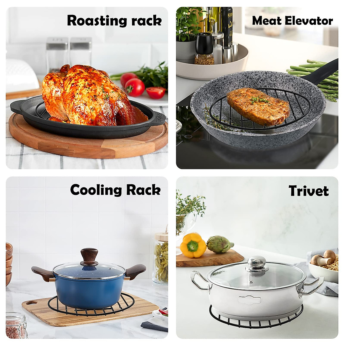 Palksky Oval Roasting Rack for 14”-19” Oval Roaster Pan/Roaster Oven, 12x8.5 Inch Non-Stick Roasting Rack Black with Integrated Feet, Oven and Dishwasher Safe, Kitchen Cooling Rack for Cooking