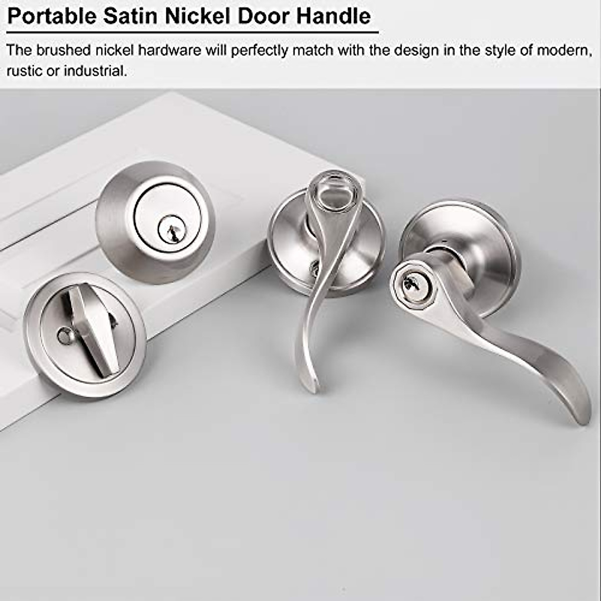 Knobonly Front Door Entry Lever Lockset and Single Cylinder Deadbolt Combination Set, Satin Nickel - (2 Pack) - All Keyed Alike(Same Keys)