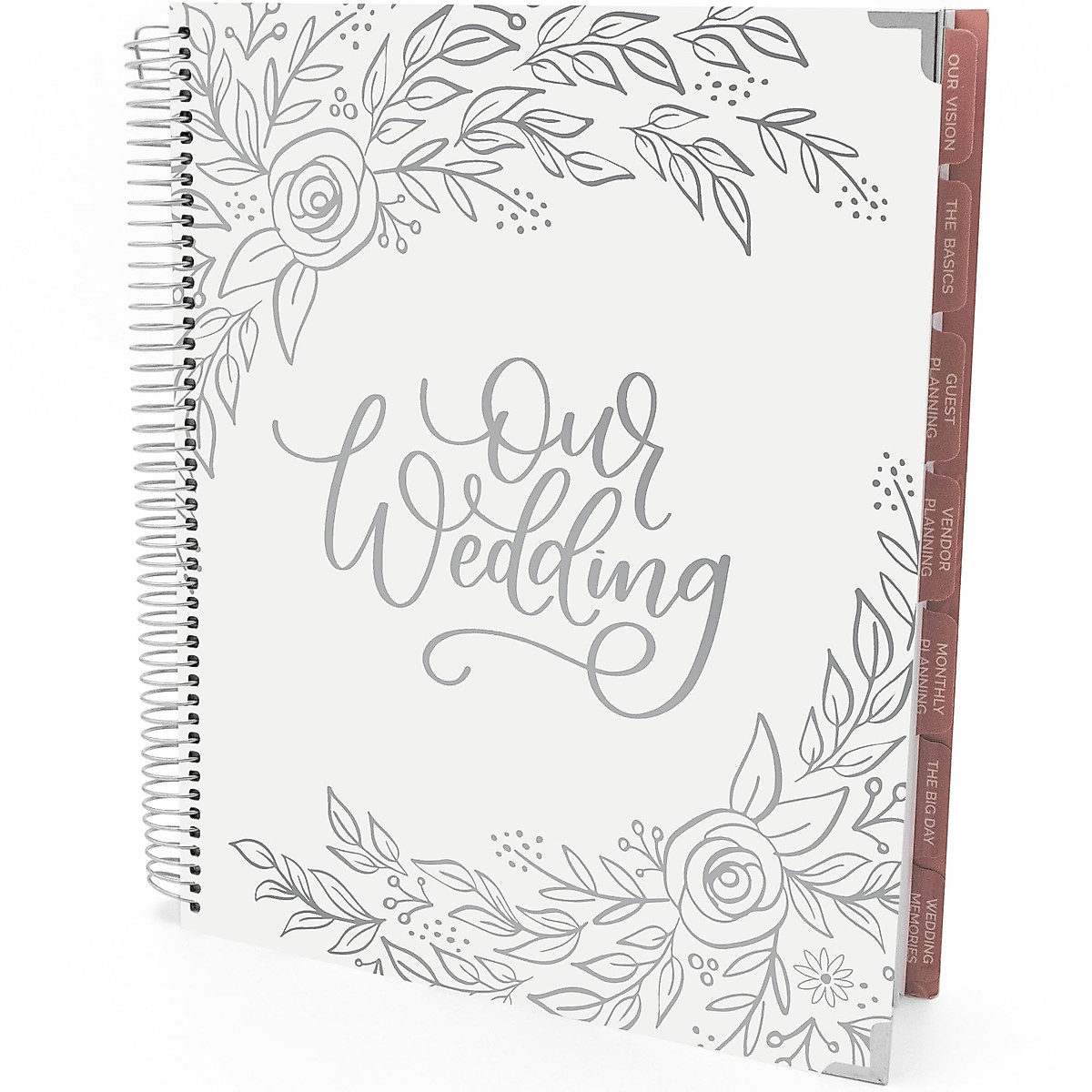 bloom daily planners Wedding Planner & Organizer/Hardcover Keepsake Journal with Essential Planning Tools - Checklists, Vision Boards, Tips & More - 9"x11" - Silver Floral (Undated)