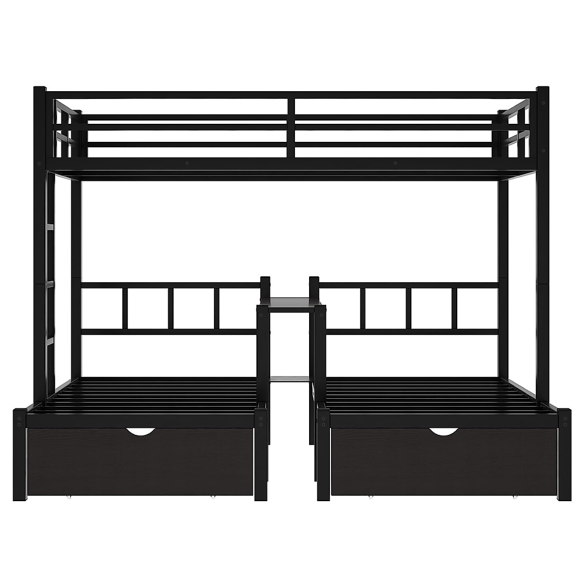 Full XL Over Twin Over Twin Bunk Bed for 3 Kids, Heavy Duty Triple Bunk Bed with Storage Drawers, Shelf, Guardrails and Ladder, Full XL Over Twin Over Twin Triple Bunk for Kids, Teens, Black