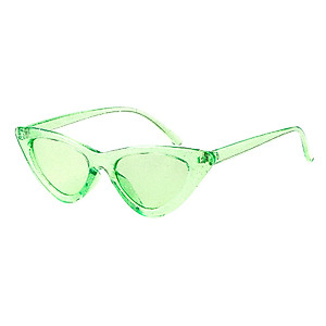 GIFIORE Retro Vintage Cat Eye Sunglasses for Women Trendy Narrow Cateye Frame Sun Glasses (Neon Green Frame Green Lens with Glitter)