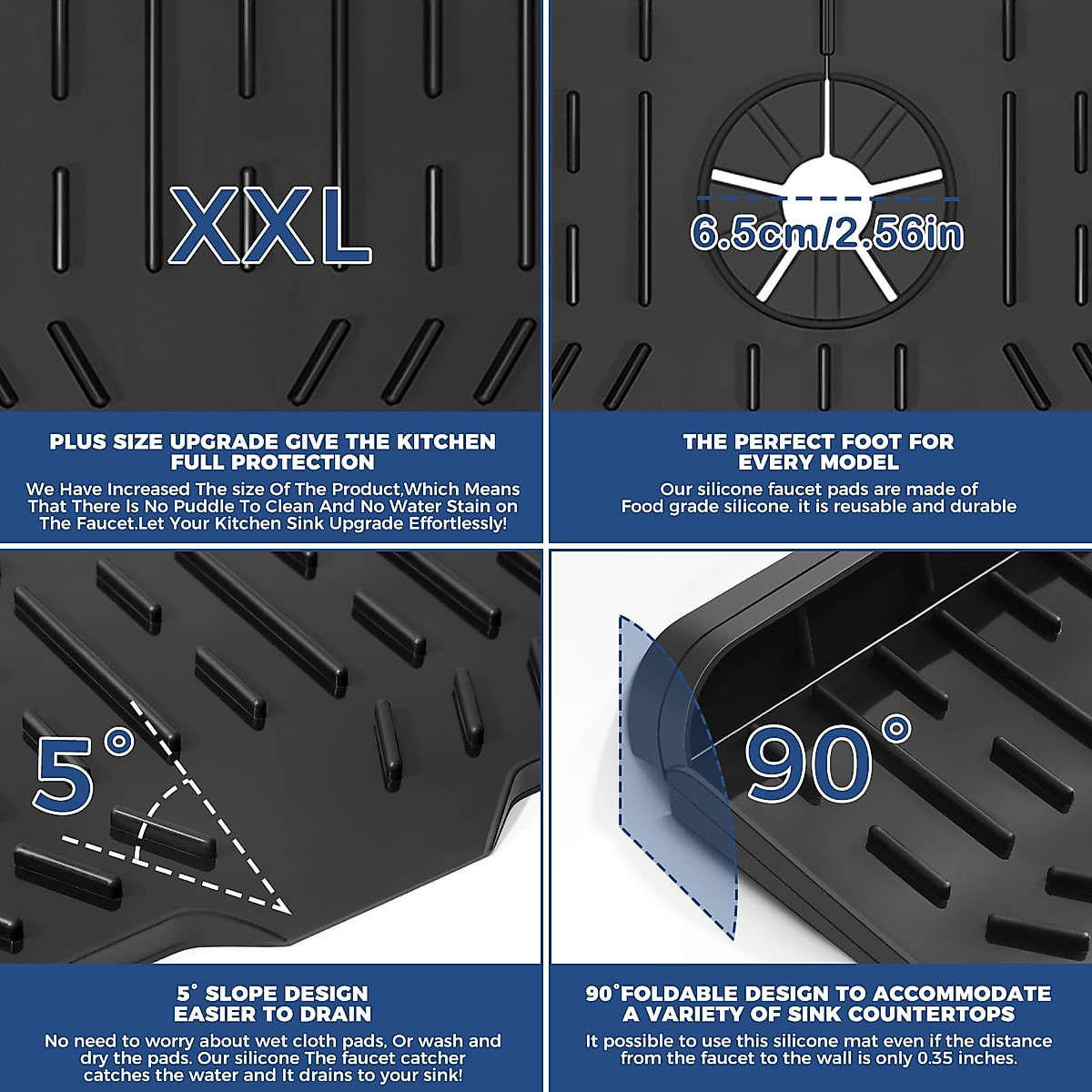 24" Kitchen Sink Faucet Splash Guard Plus Size Silicone Sink Faucet Drying Mat Faucet Handle Drip Catcher Tray Dish Sponge Holder Kitchen Sink Accessories Protector Home Organization Gadgets Organizer