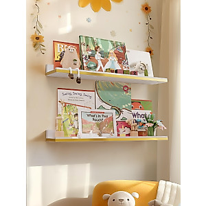 Sivapleso Floating Shelves for Wall, 24 Inches Long White and Gold Floating Shelves Modern Picture Ledge Hanging Wall Shelves Set of 2