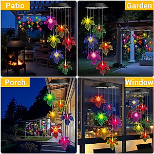 Toodour Solar Wind Chimes, Color Changing Maple Leaf Wind Chimes, LED Mobile Wind Chimes, Waterproof Outdoor Wind Chime Lights for Garden, Patio, Party, Window, Thanksgiving