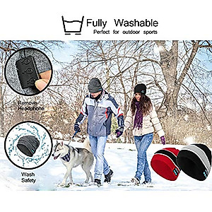 Bluetooth Beanie Hat 5.0 Wireless Headphones Music Hats with Built-in Microphone Winter Hat Warm Ski Cap for Men Women (012-Grey)
