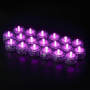 Wellgium Submersible LED Lights, Waterproof Wedding Underwater LED Tea Lights Candles for Centerpieces/Party/Christmas Set of 24, Purple