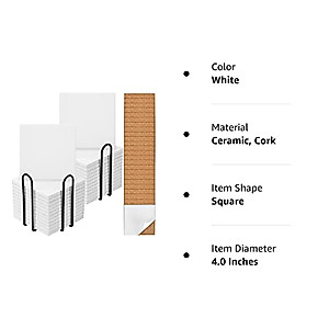 24 Pack Ceramic Tiles for Crafts Coasters with 2 Holder,White Unglazed Ceramic Tiles with Cork Backing Pads, Use with Alcohol Ink or Acrylic Pouring Make Your Own DIY Coasters (Square)