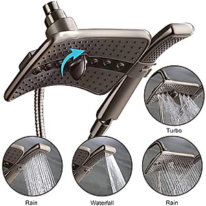 BRIGHT SHOWERS Shower Head Combo with Two Spray Settings Fixed Shower Head and Handheld Shower Head with Grey Face with 6 Inch Shower Arm and 10 Inch Shower Arm Extender, Brushed Nickel