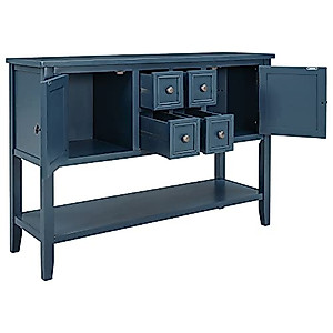 Anwick Buffet Sideboard, Wood Storage Cabinet, Console Table with Storage Shelf, 4 Drawers and 2 Cabinets, Wood Buffet Server for Living Room Kitchen Dining Room (Navy)