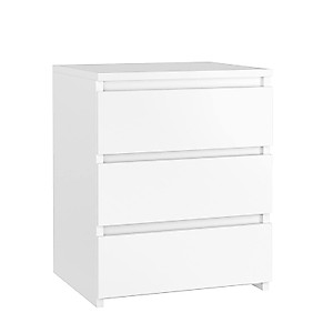 FOTOSOK White Nightstand with 3 Drawers, White Bedside Table Night Stand for Bedroom with Cut-Out Handle, Sofa Side Table 3 Drawer Nightstand for Bedroom, 17.7W*15D*21.7H