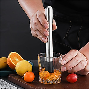InfantLY Bright Stainless Steel Cocktail Muddlers With Grooved Nylon Head, Professional Bar Accessories - Create Delicious Fruit Based Drinks
