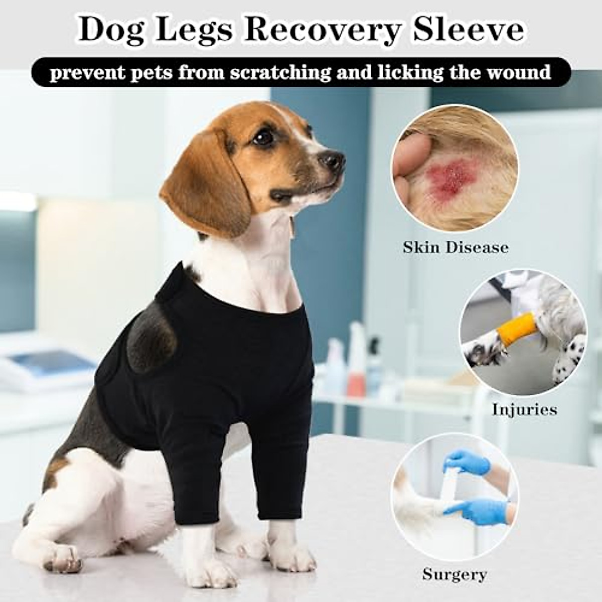 Yoolhamy Dog Leg Recovery Sleeve, Dog Front Leg Elbow Protector, Dog Recovery Suit After Surgical Wound Protector to Prevent Licking Bite Cone Collars Alternative (Black, 3XL)