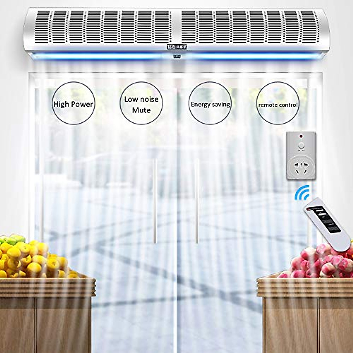 Air Curtain Large air Volume and Low Noise at Commercial entrances and exits Two-Speed Adjustable Machine Remote Control Wind Direction Adjustable Energy-Saving Machine