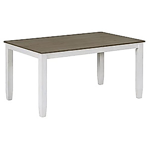 Penifun, Solid Wood Rectangular 4 Chairs and Bench with Cushion, Distressed Finish, Set of 6 (Brown + White Wash), Rustic 6-Piece Dining Room Table Set