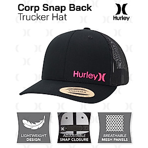 Hurley Men's Trucker Hat - Corp Snap Back Comfortable Curved Bill with Adjustable Snap Closure - Trucker Hats for Men, Black/Pink