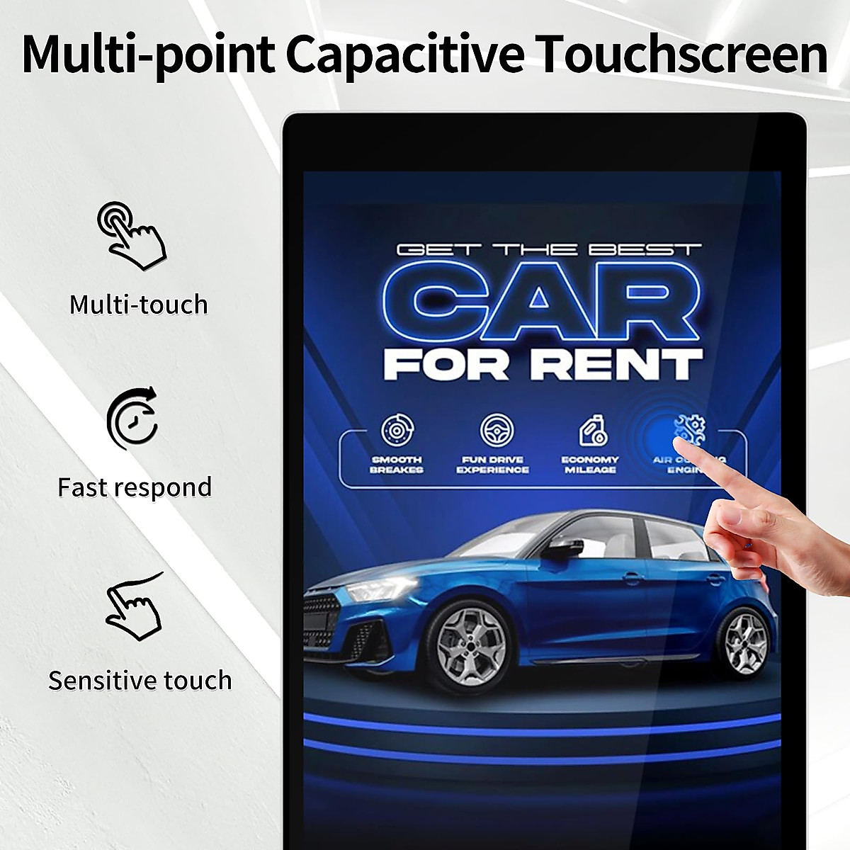 Digital Signage Display, PWR4GTR 55 Inch 4K UHD Capacitive Touchscreen Kiosk Indoor Advertising Screen Floor Standing LCD Monitor with HDMI-IN/USB Port, Android 11.0 System 2+32GB
