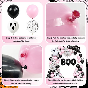 AIBIIN 112pcs Pink Black Halloween Baby Shower Decorations Halloween Little Boo Party Kit With Boo Party Tablecloth Halloween Cute Ghost Boo Balloon Garland Kit Baby Shower Birthday Party