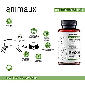 animaux – nutrients for Cats, All-Natural Cat Vitamins, Cat Essentials to Strengthen The Immune System & Natural Cell Protection, Healthy Skin & Shiny Coat, 120 Chewable Tablets, 120 Days Supply
