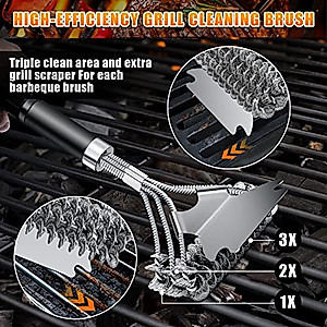 Tohsssik 2pcs Grill Brush for Outdoor Grill, Stainless Grill Cleaner Brush and Scraper, 17" BBQ Brush for Grill Cleaning & Grill Brush Bristle Free, BBQ Grill Accessories Gift for Men