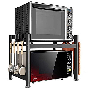 JF-XUAN Kitchen Shelf Kitchen Counter Holder 2-Tier Stainless Steel Microwave Oven Rack Multifunction Kitchen Counter Shelf (Color : Black, Size : 55X38X45CM)
