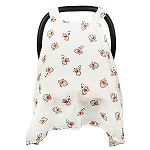 Hi Sprout Breathable Cotton Muslin Canopy Car Seat Cover for Girls and Boys (Little Monkey）