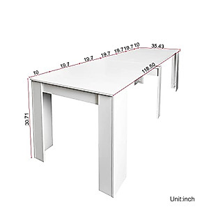 Pvillez 118.5" Wood Expandable Dining Table for 8-12 Person, Modern White Extendable Dining Room Table Large Rectangle Dining Table with Leaf Extension Pedestal Dining Table for Kitchen Console Office